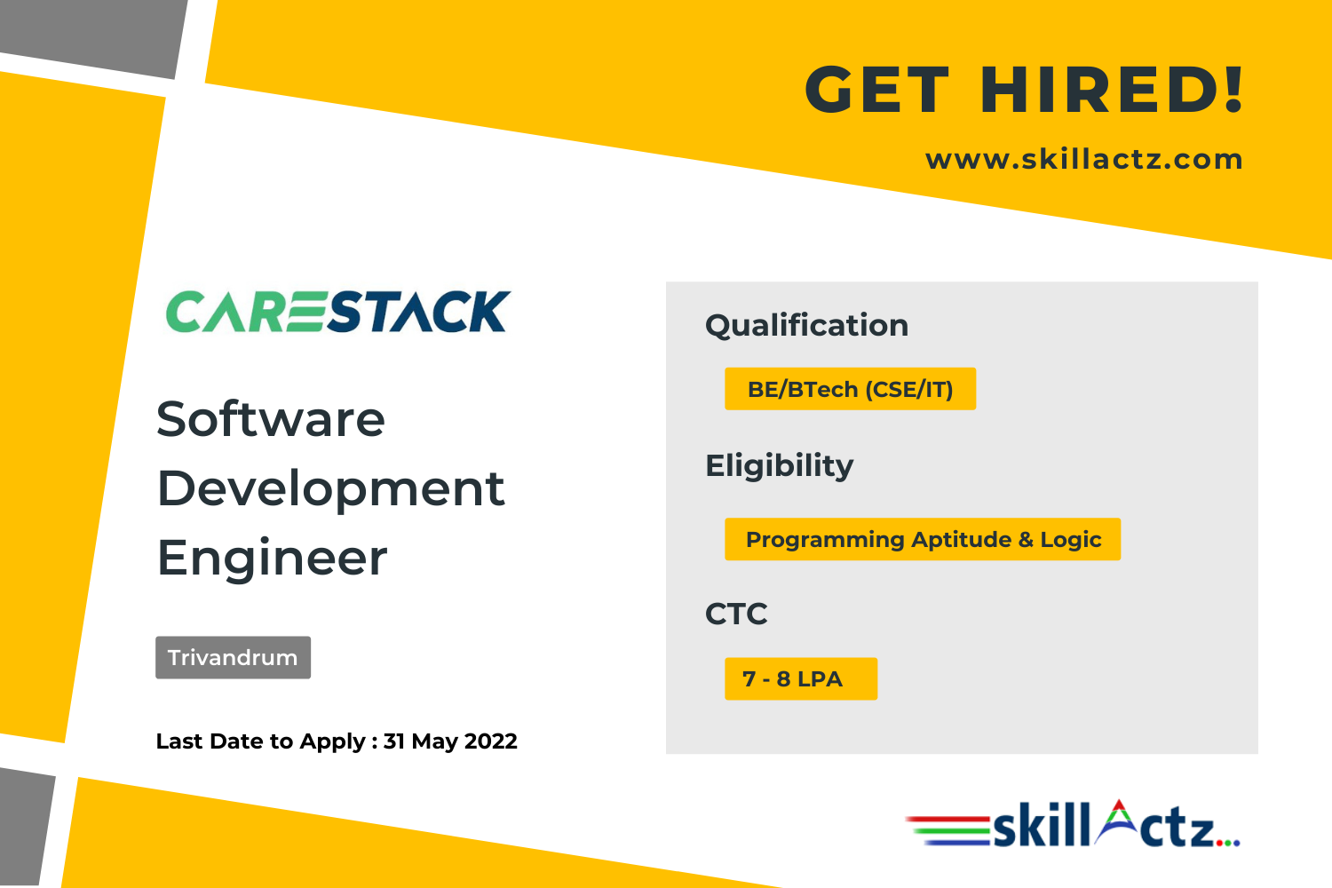 Software Development Engineer | CareStack | Trivandrum - SkillActz